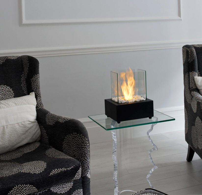 Black CUBE Bioethanol Tabletop fireplace